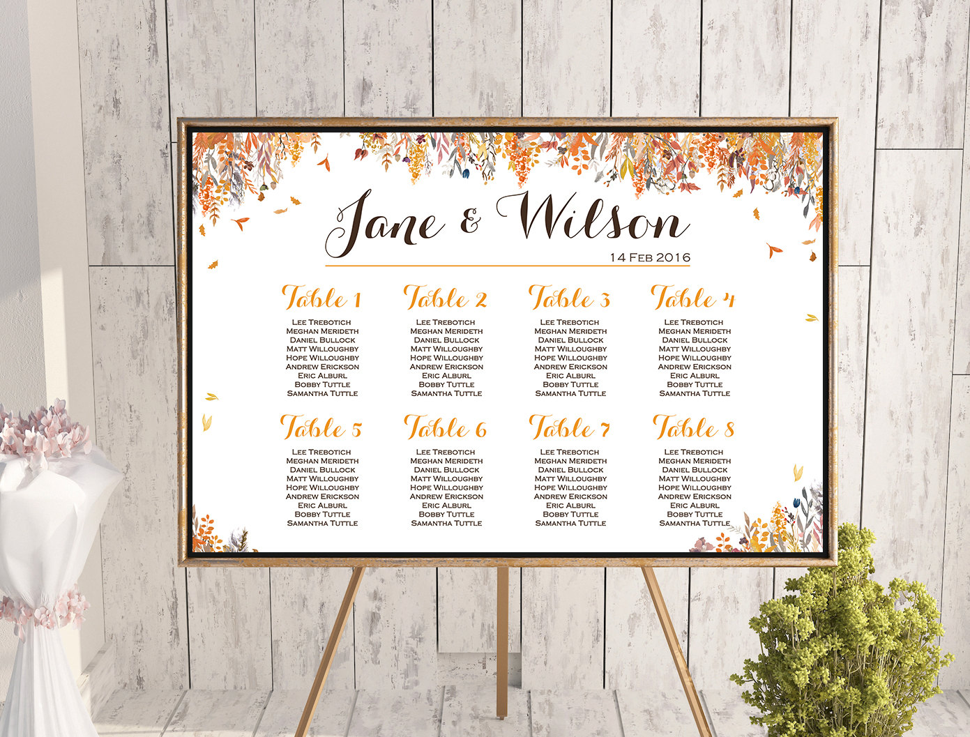 Fall Autumn Wedding Seating Chart - Free Wedding Seating Charts