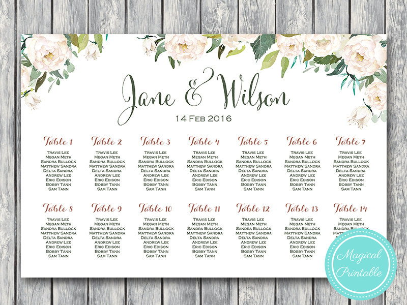 Ivory White Floral Wedding Seating Chart - Free Wedding Seating Charts