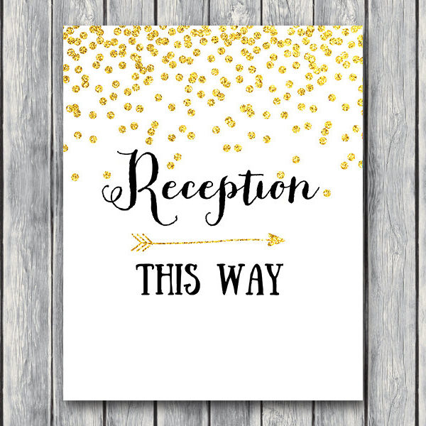 Gold Confetti Wedding Sign Decoration - Bride & Bows